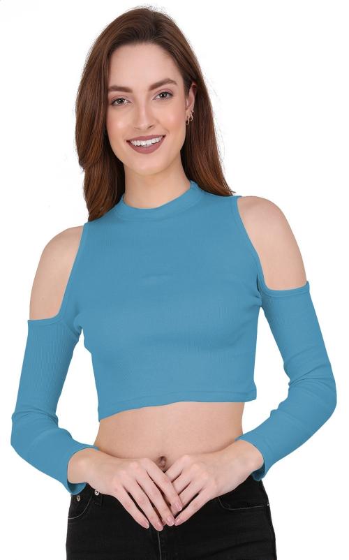 Buy THE BLAZZE 1701 Women's Stretchy Cold Shoulder Full Sleeve Ribbed ...