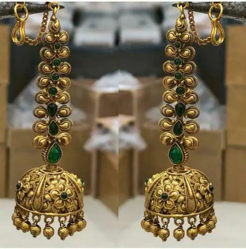 Buy Manath Ethnic Jhumka Earrings with Kaanchain for Girls and womens ...