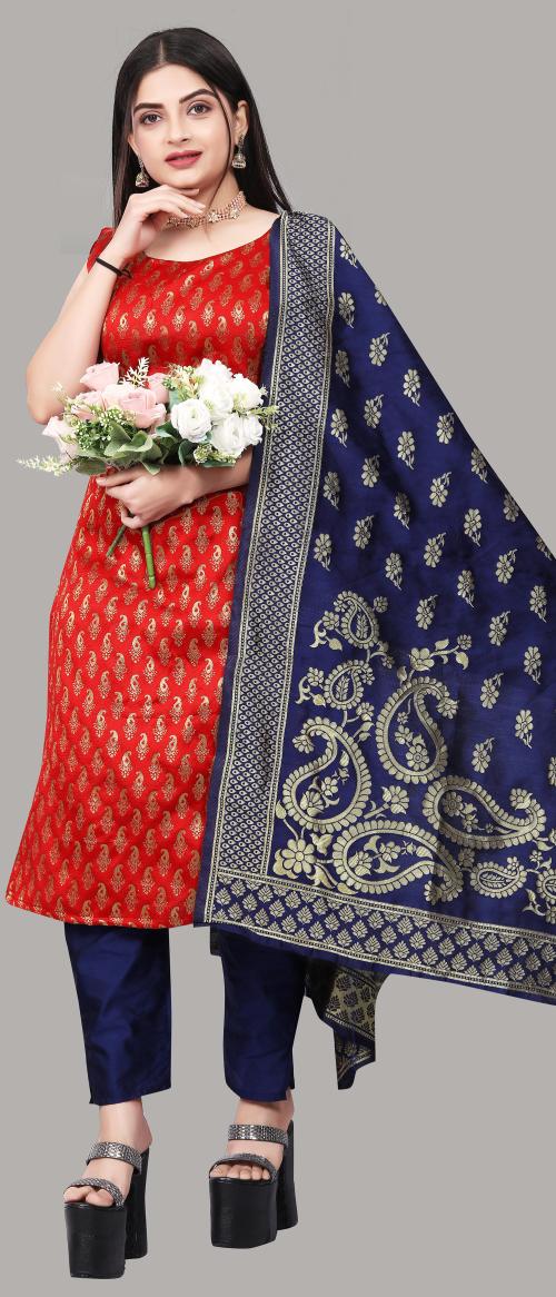 Buy sukhnath creation Women's Silk Blend Red Straight Kutra, Pant with ...