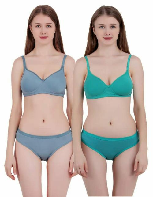Buy Brave One Lingerie Soft Regualer T-Shirt Non-Padded Cotton Hosiery Bra Panty Set for Women's ...