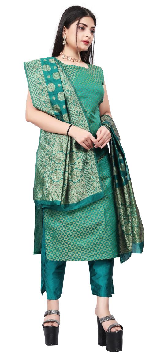 Buy Eilara Women's Silk Blend Teal Straight Kutra, Pant with Dupatta ...