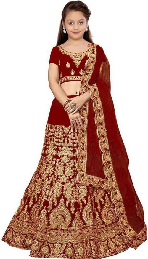 Buy KedarFab Girls Maroon Embroidery PC Single Lehenga & Choli | Girls Lehenga Choli | Girls ...