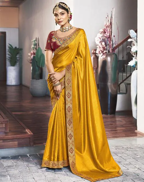 Buy Siril Vichitra Yellow Color Saree with Blouse piece Online at Best Prices in India - JioMart.