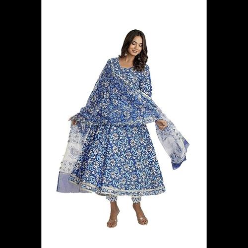 Buy Ali Kantha Stitch Cotton Fabric Printed Ghera Kurta Online at Best ...