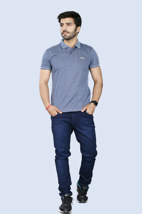 Buy JAGURO Men Solid Polo Neck Cotton Blend T-Shirt Online at Best ...