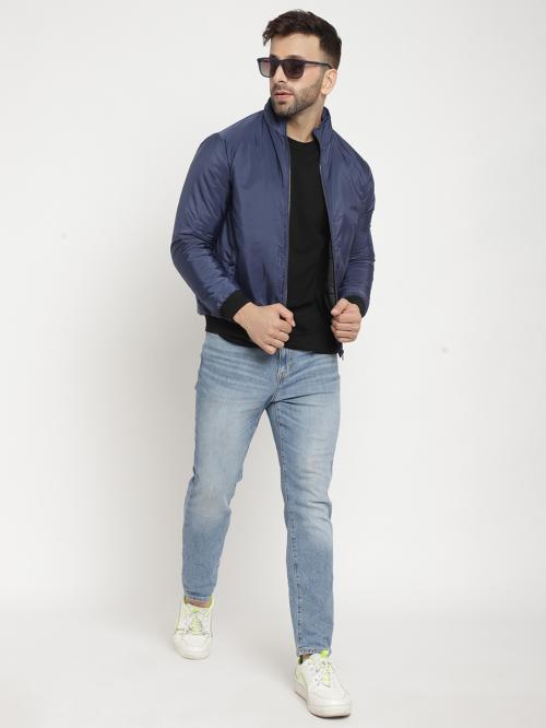 Buy Better Think Men Blue Self Design Nylon Quilted Jacket (M) Online ...