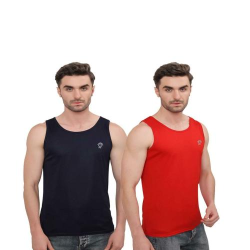 Buy CLOTHINK HUB Navy Blue, Red Solid Poly Blend Standard Length Vest ...