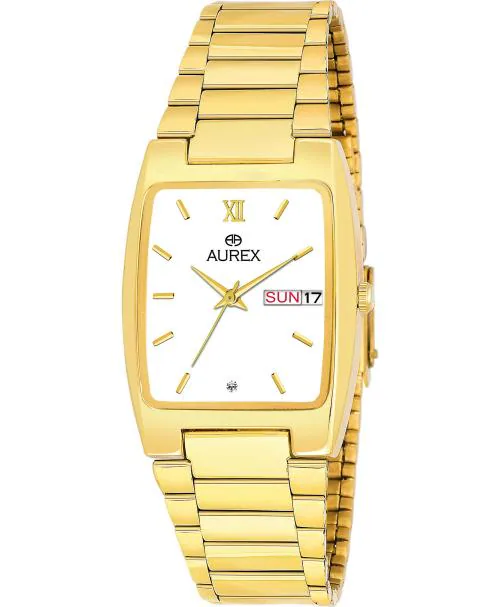 Buy Aurex Analog White Dial Gold Strap Watch For Men - (Ax-Gsq665-Wtg ...