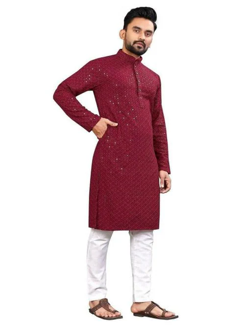 Buy ROZLAND Men Lucknowi Chikankari Embroidered and Sequence Kurtas ...