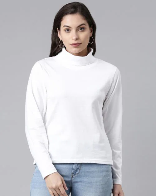 Buy Kryptic Women White Solid High neck T Shirt Online at Best Prices in India - JioMart.