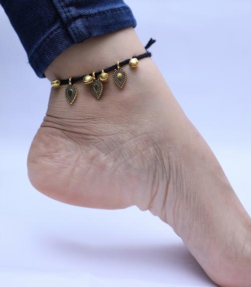 Buy Women's Thread Adjustable Knot Anklet with Oxidised Beads/Nazariya ...