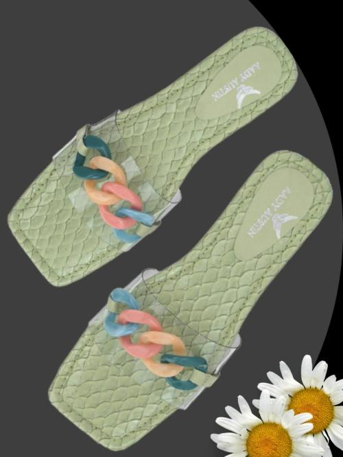 Buy Aady Austin Green Square Toe Slider Flats for women Online at Best ...