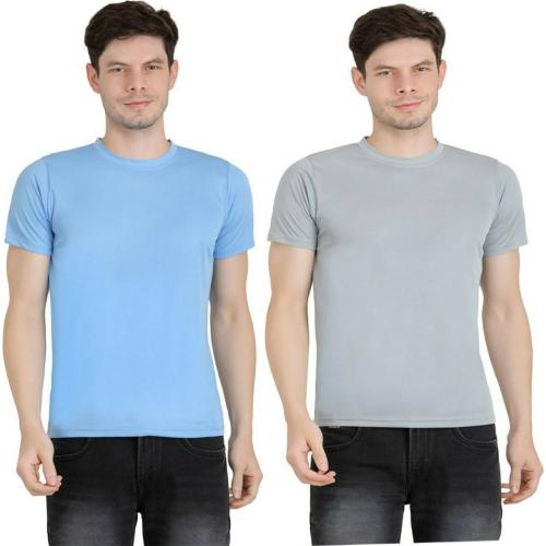 Buy BENTAG Men Silver and Sky Blue Solid Polyester Round Neck T Shirt (M, Pack of 2) Online at ...
