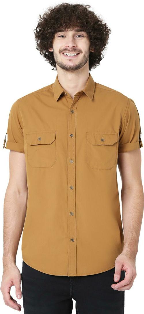 Buy Mufti Khaki Peached Slim Fit Casual Shirt Online at Best Prices in ...