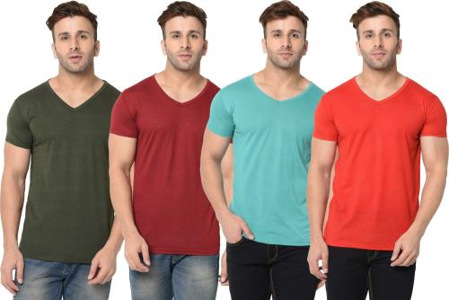 Buy Bribzy Men Olive, Maroon, Rama Green, Red Solid Cotton Blend pack ...