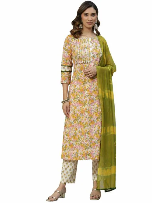 Buy Riva Enterprise Women Multicolor Printed Pure Cotton Kurta and Pant ...