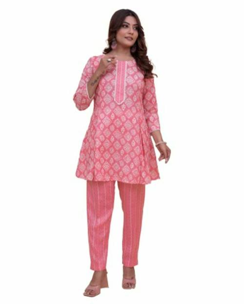 Buy AVSAR Women's Cotton Printed Short Kurti with Pant Pink ( XXXL ...
