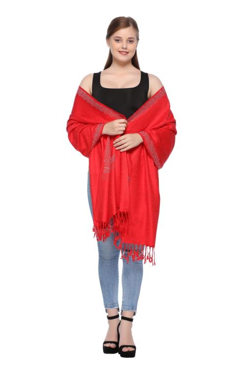 Buy KTI Winter Viscose Women Red Stoll with Sirvoski Pattern Online at ...