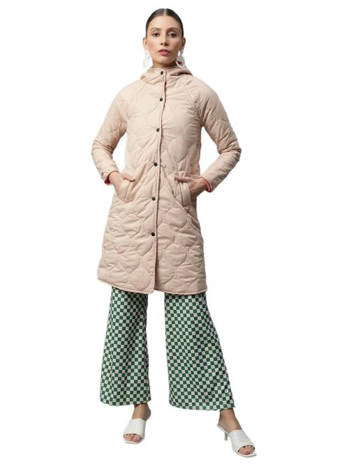 Buy Global Republic Women Beige Hooded Wavy Puffer Long Jacket Online at Best Prices in India ...