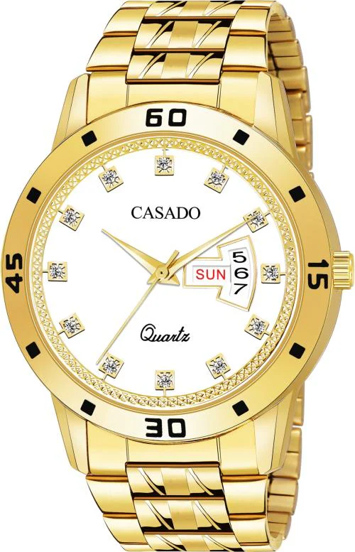 Buy CASADO Diamond Studded Analog White Dial Gold Strap Watch for Men ...