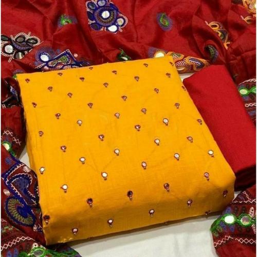 Buy GURHAL Embroidered Cotton Unstitched Dress Material Yellow Online ...