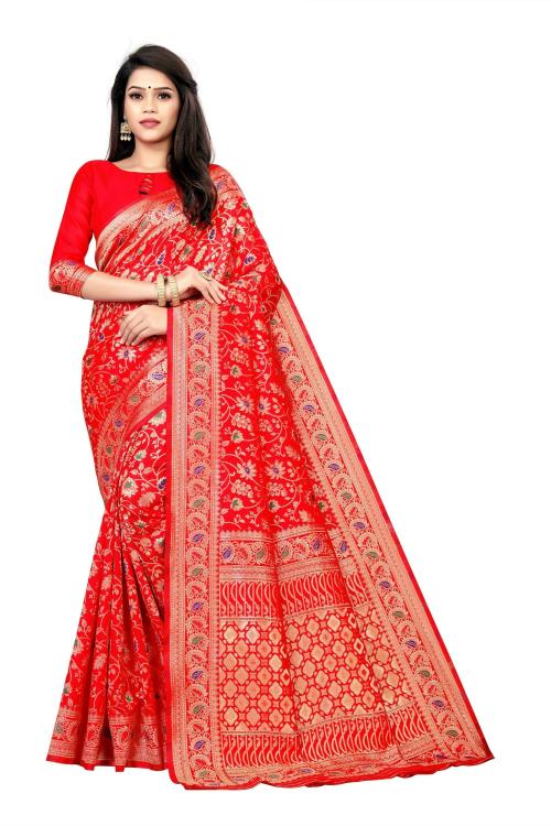 Buy Vedant Vastram Women Red Woven Silk Blend Kanjivaram Saree Online ...