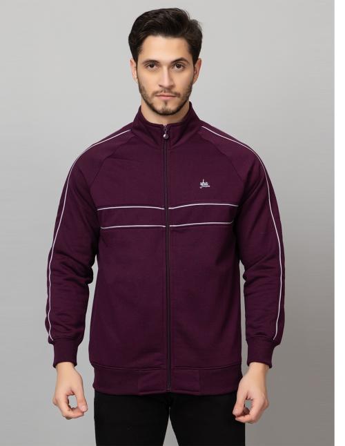 Buy YHA Men's Regular Fit Zipper Piping Jacket Dark Purple Online at ...