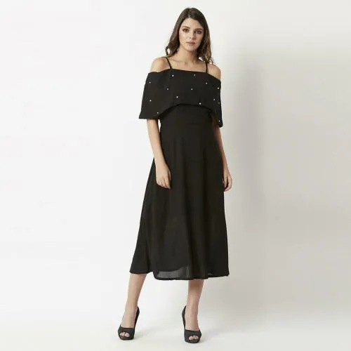 Buy Miss Chase Women Black Solid Georgette Single Dress Online at Best ...