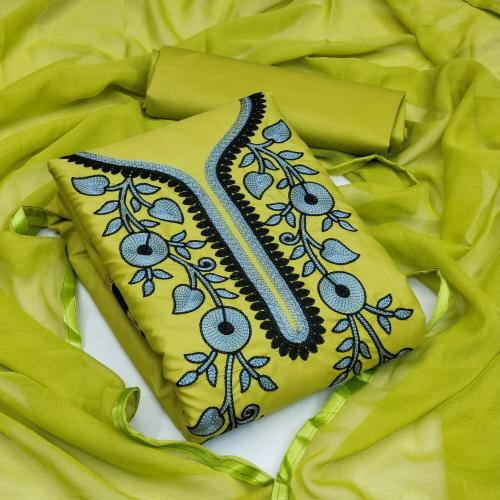 Buy GURHAL Embroidered Cotton Unstitched Dress Material Light Green ...