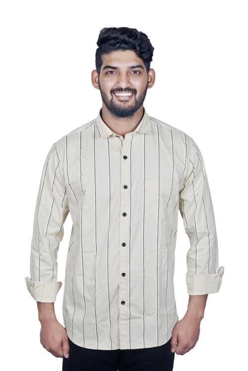 Buy TMF THE MEERU FASHION Men Striped Casual Beige Shirt Online at Best ...