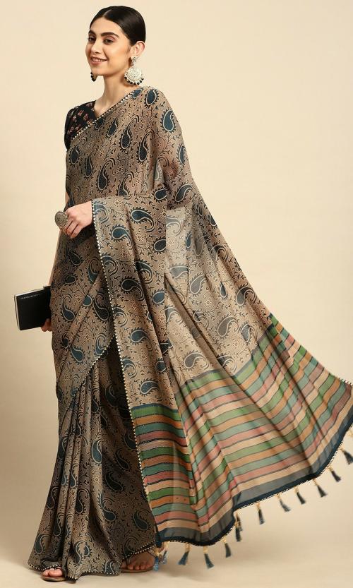 Buy Rekha Maniyar Women's Sprey Discharge Printed With Zari Touching ...