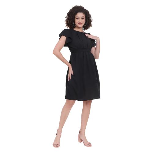 Buy ROSEMELON Maroon Pleated Front Flared Sleeves Knee Length Dress ...