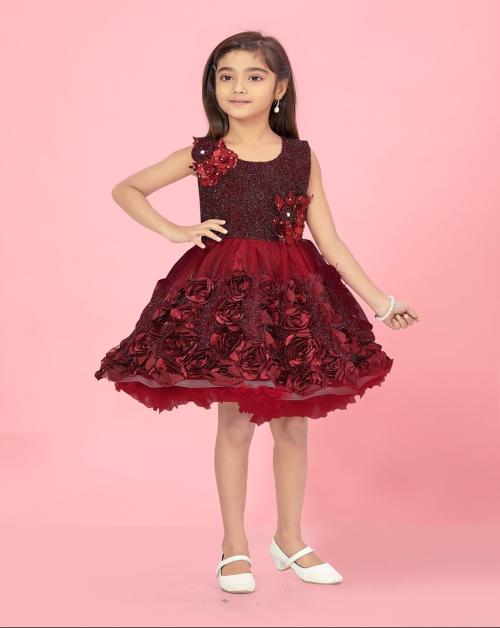 Buy Aarika Girls Maroon Colour Net Embellished Frock Online at Best ...