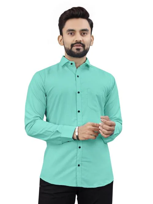 Buy NIVICK Men Slim Fit Solid Spread Collar Casual Shirt---Aquablue ...
