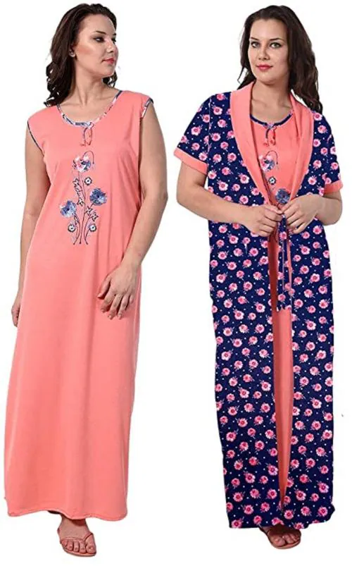 Buy Noty Women's Cotton Floral Maxi Nighty (RS-2NR-1_Peach) Online at ...