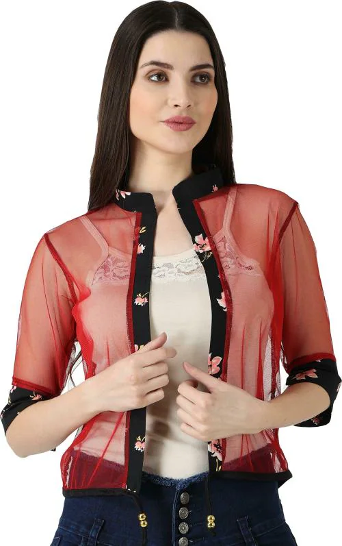 Buy DGDNDY Women Maroon Self Design Net Shrug (40) Online at Best ...