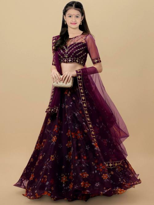 Buy Piludi Girls Blue Embroidered Art Silk Lehenga & Choli | Girls ...