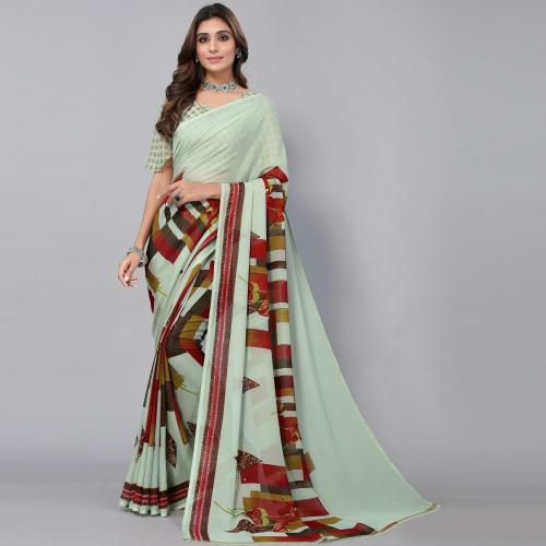 Buy ANIRAV women Printed Georgette Green saree with unstitched Blouse ...