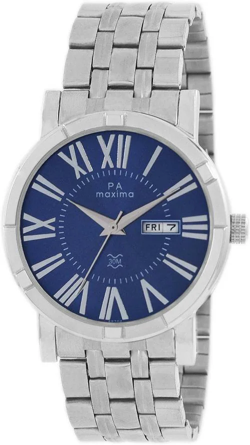Buy Maxima Analog Blue Dial Silver Strap Watch For Men (49702CMGI ...