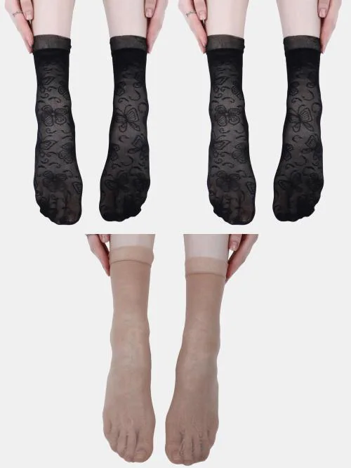 Buy N2S NEXT2SKIN Women Nylon Sheer Pattern Ultra-Thin Ankle Length ...