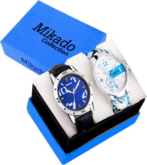 Buy Mikado Analog White Blue Watch For Men ,Pack Of 2 Online at Best ...