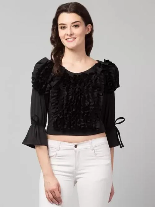 Buy Famiss fashion Women's Floral Regular fit Top(Black) Online at Best ...