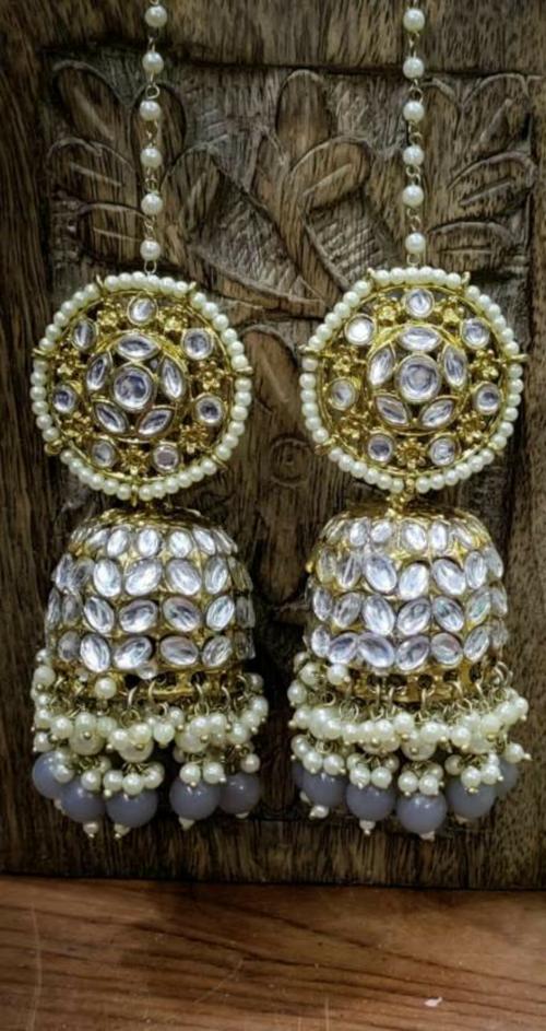 Buy Manath Ethnic Paachi Kundan Jhumkha Earrings With Kaanchain For ...