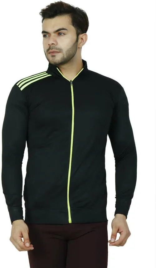 Buy Cloflix Men Black Solid Polyester Sports Jacket (Xl) Online at Best ...