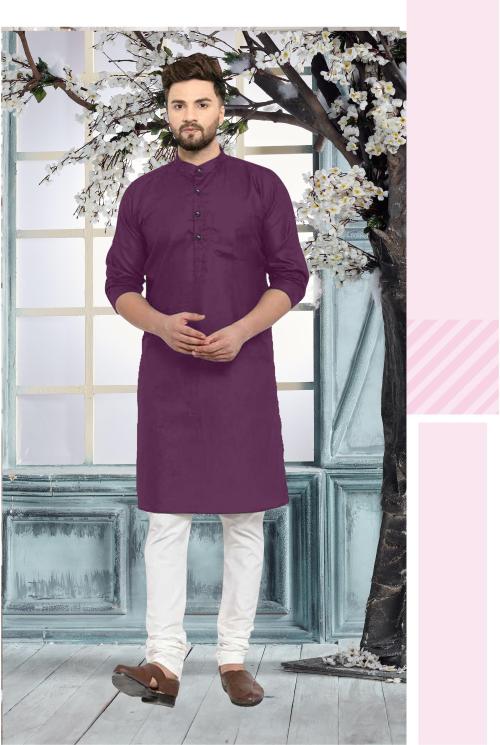 Buy Blacknight SOJITRA Men Purple Solid Pure Cotton Straight Kurta - L ...