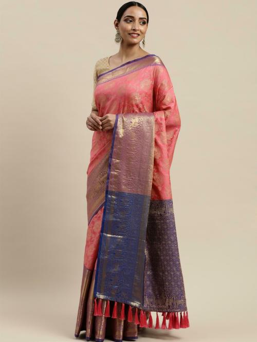 Buy VASTRANAND Women Peach Cotton Silk Woven Design Saree Online at ...