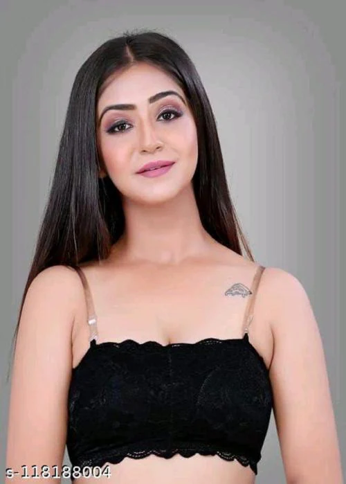 Buy MIXCART Lace Tube Strapless Padded Bra Non-Wired Everyday Wear Net Bra Bandeau Net Bra ...