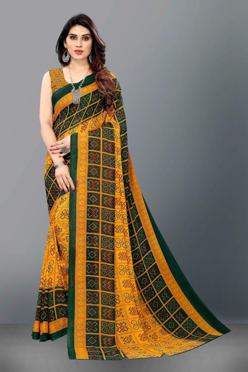 Buy sareya veela Bandhani Women Green and Yellow Blocked Printed ...