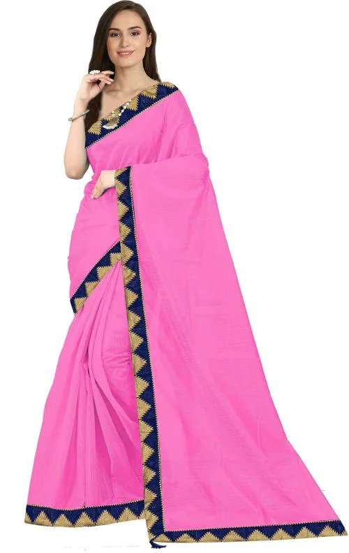 Buy SAADHVI Women Pink Solid Art Silk Single Sarees Online at Best ...