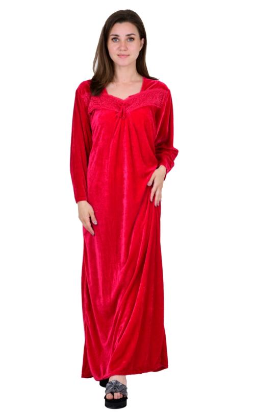Buy WILDSELF Women's Velvet Solid Maxi Nighty (Pink, XXL) Online at ...